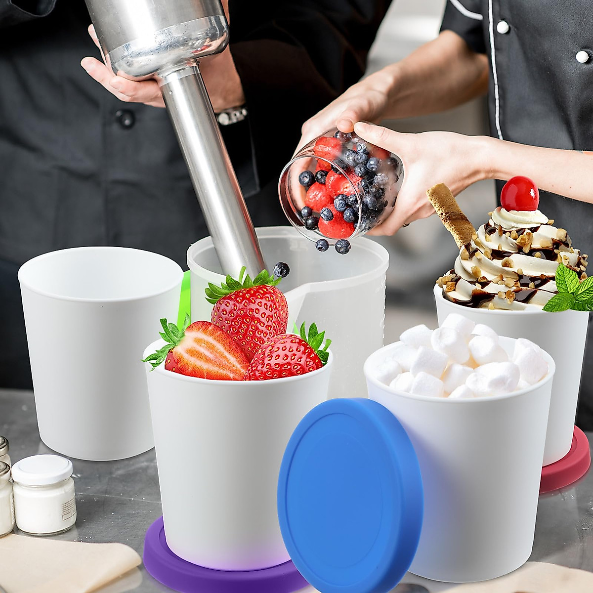 Uiifan 12 Pcs 1 Qt Ice Cream Containers for Homemade Ice Cream Reusable Ice Cream Storage Containers with Silicone Lids for Freezer, Freezer Containers Tubs for Ice Cream Sorbet and Gelato Storage