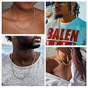 Gold Plated Necklace for Men 2.5MM 18 Inches Stainless Steel Twist Rope Chain for Women Boys