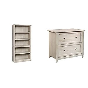 Sauder Select Collection 5-Shelf Bookcase, Chalked Chestnut Finish & Edge Water Lateral File, Chalked Chestnut Finish