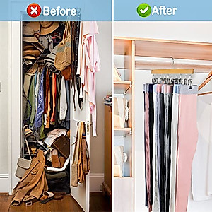 Resovo Upgrade Legging Organizer, 2 Pack Wooden Legging Storage Organizer Space Saving 20 Metal Hooks Closet Organizer and Storage for Leggings, Pants, Skirts etc.