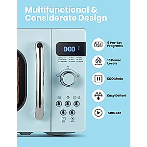 COMFEE' Retro Small Microwave Oven With Compact Size, 9 Preset Menus, Position-Memory Turntable, Mute Function, Countertop Microwave For Small Spaces, 0.7 Cu Ft/700W, Green, AM720C2RA-G