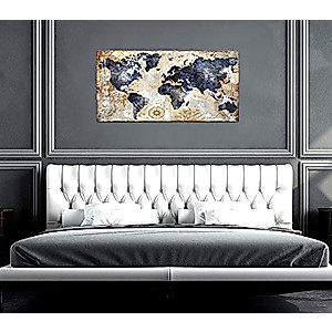 World Map Wall Art Framed Art Print Picture Wall Art Decor Home Interior - Map Picture for Office Wall Decor Canvas Artwork 20x40inch Ready to Hang