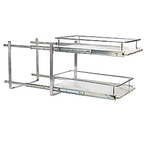 Household Essentials Faux Marble C53345-1 Glidez 2-Tier Kitchen Cabinet Organizer | Pull Out Shelves for Storage | 22 in D x 14.5 in W x 17 in H Wide