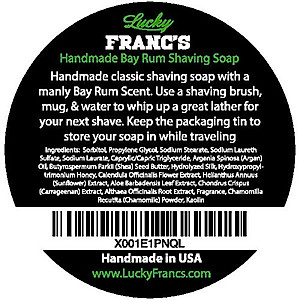 Lucky Franc's BayRum Shaving Soap - Premium Luxury Bay Rum Shave Soap for Men - Natural Shea Butter, Argan Oil, Kaolin, & Aloe - Barber Quality Lather 4oz Shaving Soap Puck - Shaving Soap Made In USA