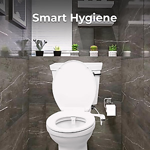 GenieBidet Bidet Attachment for Toilet - Ultra-Slim Left Handed Hygienic Bidet Attachment For Existing Toilets - Bidet Toilet Seat Attachment with Pressure Controls - Travel Bidet Included