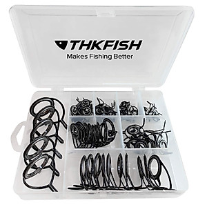 THKFISH Fishing Rod Guides Fishing Rod Repair Kit Baitcasting/Spinning Rod Guides Ceramics Stainless Steel Carbon Guide Repair Black- Frame 75pcs