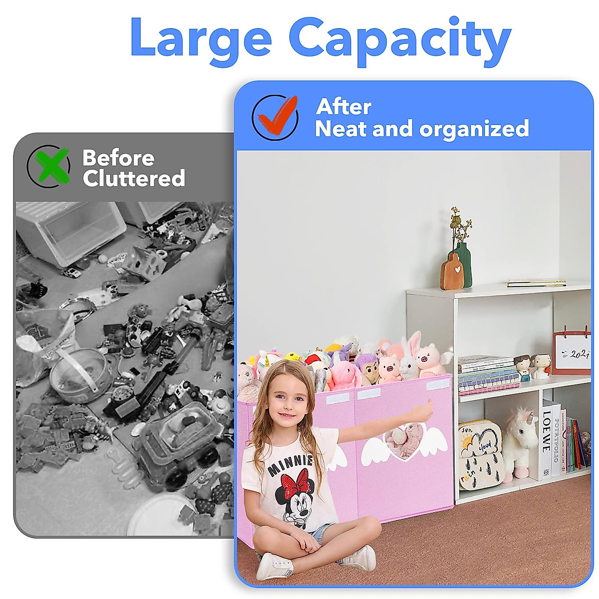 Large Toy Box Chest,Collapsible Sturdy Storage Bins with Lids,Large Kids Toy Storage Organizer Boxes Baskets for Kids,Boys,Girls,Toddler,Nursery Room,Playroom((Light Pink Heart)