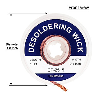 Lesnow solder wick braid 10ft Length Desoldering Wick Braid Remover Tool Solder Sucker 1 piece No-Clean soldering Wick Wire Roll and Disassemble Electrical Components
