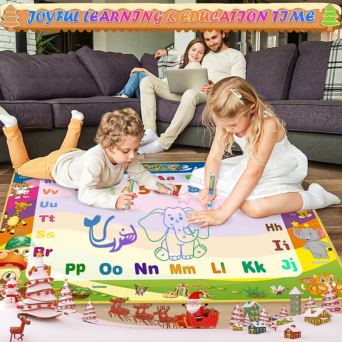 Water Doodle Mat Toys for Ages 2-4, 40 X 30 Inch Large Water Painting Doodle Drawing Mat, Toddler Toys for Age 3 4 5 6 7 Year Old Girls Boys Birthday Gift, Mess Free Coloring Painting Learning Toys