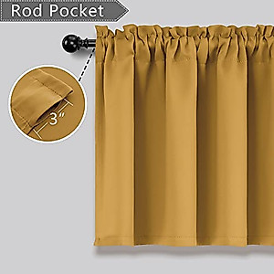 Mrs.Naturall Gold Yellow Window Valances 16 Inch Length for Kitchen Living Room Bedroom 2 Pack Rod Pocket Light Blocking Thermal Insulated Blackout Valance for Basement Bathroom Small Windows