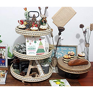 Funly mee Large Size Rustic Wood and Metal Three Tier Farmhouse Tray with Decorative Bead (3-Tier)