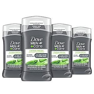 Dove Men+Care Deodorant Stick Aluminum free with 48-Hour Protection Extra Fresh Deodorant for men with Vitamin E and Triple Action Moisturizer 3 Ounce (Pack of 4), Packaging May Vary