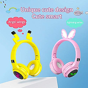 SVYHUOK Kids Wireless Bluetooth Headphones,Cute Pikachu Over-Ear Headphones with Built-in Microphone,Wireless and Wired Headset for Phones,Tablets,PC,Laptop, for Boys Girls Toddler,Yellow