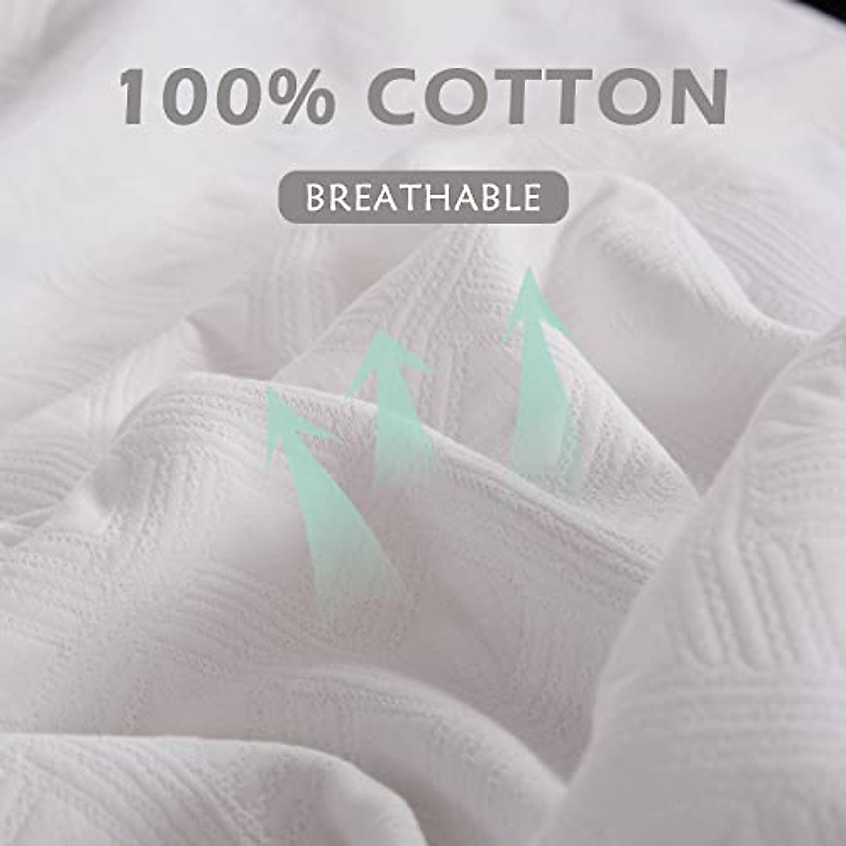 ACCOTIA 100% Cotton Quilt Blanket for Bed Couch Sofa 78"x90", Soft Breathable Queen Size 6 Layers Bed Blanket with Wave Jacquard for All Season (Wave Pattern, White)