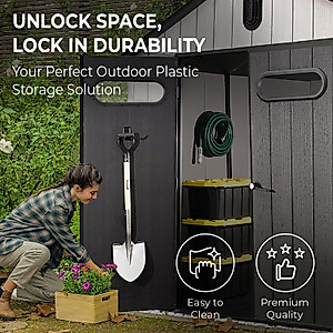 EconoHome 8x8 Ft Outdoor Storage Shed with Floor - Waterproof Shed with Lockable Door for Garden - Backyard, Tool Storage Use - Grey