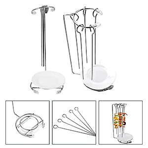 Hemoton 2 Sets BBQ Skewer Set Brazilian Barbecue Skewer Stand Stainless Steel Barbecue Skewers Holder Stand Rack for Chicken Sausage Meat