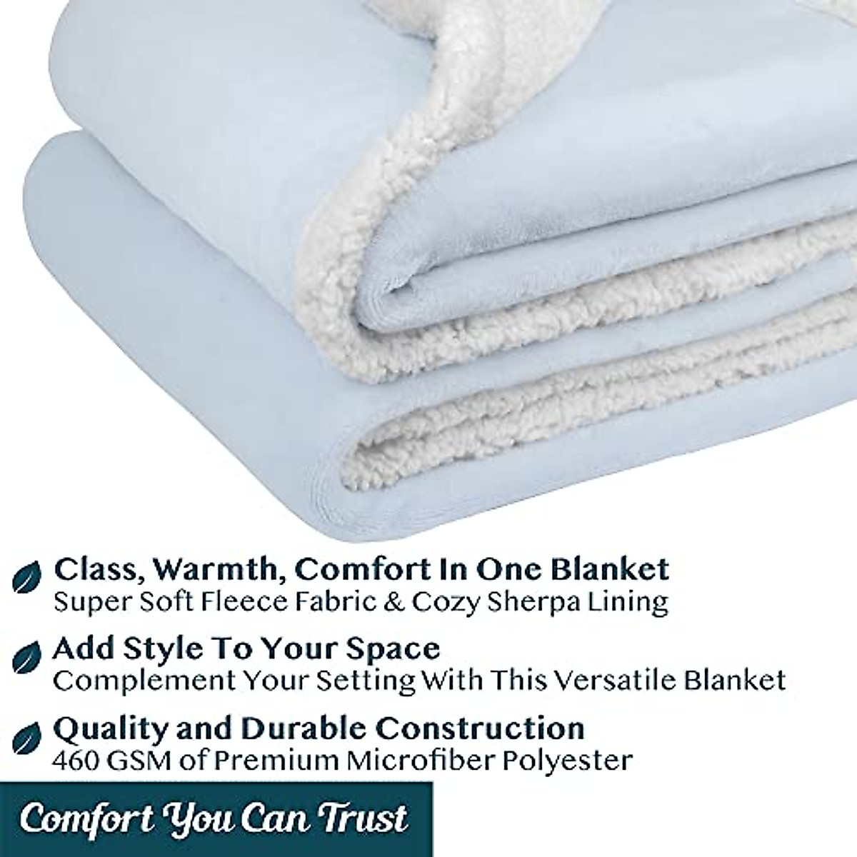 PAVILIA Plush Sherpa Fleece Throw Blanket Light Blue | Soft, Warm, Fuzzy Baby Blue Throw for Couch Sofa | Solid Reversible Cozy Microfiber Fluffy Blanket, 50x60