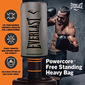 Everlast Powercore Free Standing Indoor Rounded Heavy Duty Fitness Training Punching Bag for Home Gym Strength Boxing Workout Exercise, Silver