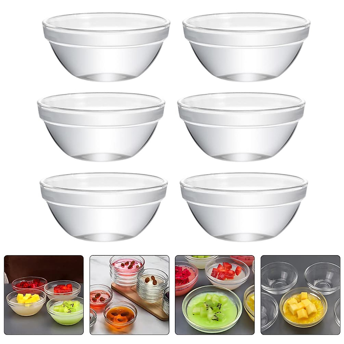 Housoutil 8 Packs 1.5oz Stackable Food Prep Bowl, Multipurpose Clear Small Serving Bowls, Glass Stackable Dessert Bowls Set Dishware Safe for Kitchen Prep, Dessert, Dips, Candy