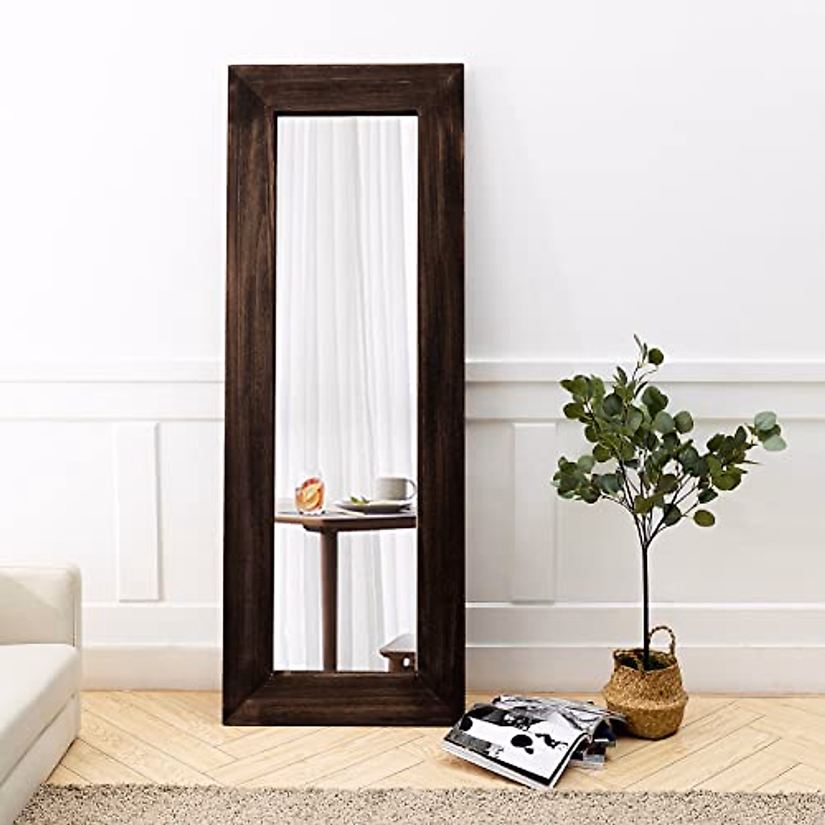MAXYOYO Rustic Wood Floor Mirror Full Length, 47 x 16 Wall Mirror for Bathroom, Large Mirror Full Body Dressing Mirror for Living Room, Bedroom, Leaning Against Wall/Wall-Mounted Mirror