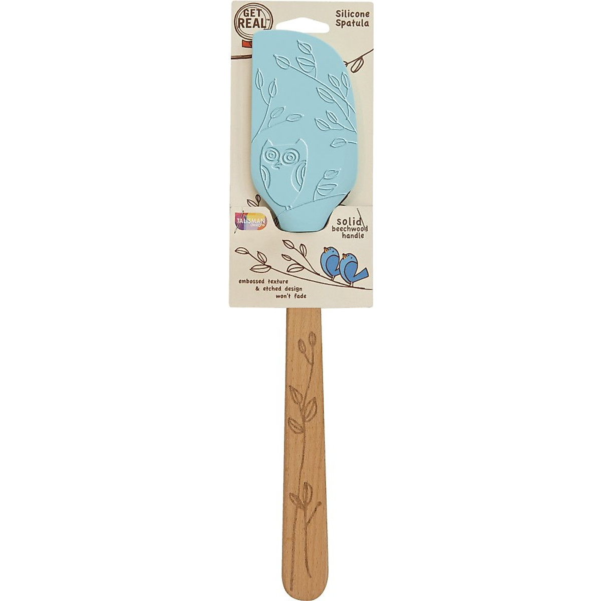 Talisman Designs Silicone Spatula & Laser Etched Beechwood Handle | Woodland Owl Design | Cute & Functional Kitchen Tool | Natural Wooden Decorative Spatula