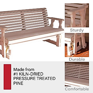 Amish Heavy Duty 800 Lb Roll Back Pressure Treated Porch Glider (5 Foot, Semi-Solid White Stain)