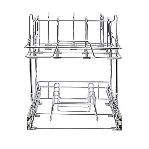 Household Essentials C42617-1 Glidez 2-Tier Pot and Lid Kitchen Cabinet Organizer | 21 in D x 14.1 in W x 16.2 in H | Chrome Wire, Silver