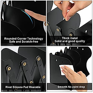 Adjustable Bookends, Metal Book Organizer for Desk, Large Book End Holders for Kids, Shelves, Office, Heavy Books, Classroom, Desktop, Papers, Extends up to 20 Inches (Piano Black)