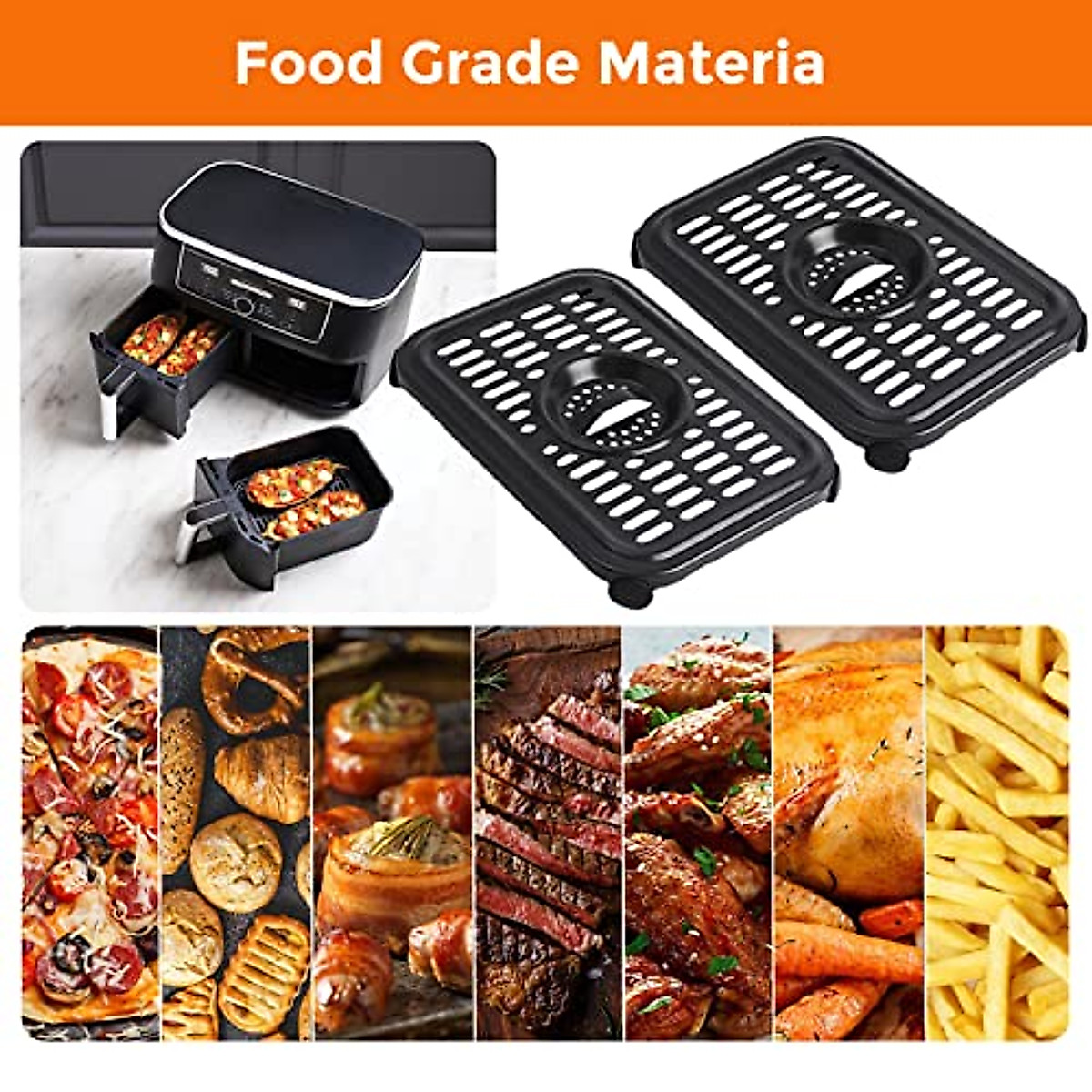 Air Fryer Grill Pan for Ninja Air Fryers, 2 Packs 8QT 10 QT Air Fryer Crisper Plate Grill Plate Tray Accessories with Rubber Bumpers for Ninja Foodi DZ201 DZ401 DZ550 AD350 Air Fryer, Dishwasher Safe