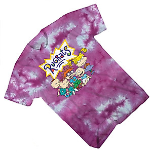 Nickelodeon Mens 90's Classic Shirt - Tie Dye Rugrats, Reptar, Ren & Stimpy, and Hey Arnold - Vintage Tie Dye T-Shirt (Blue Cloud Dye, Small)