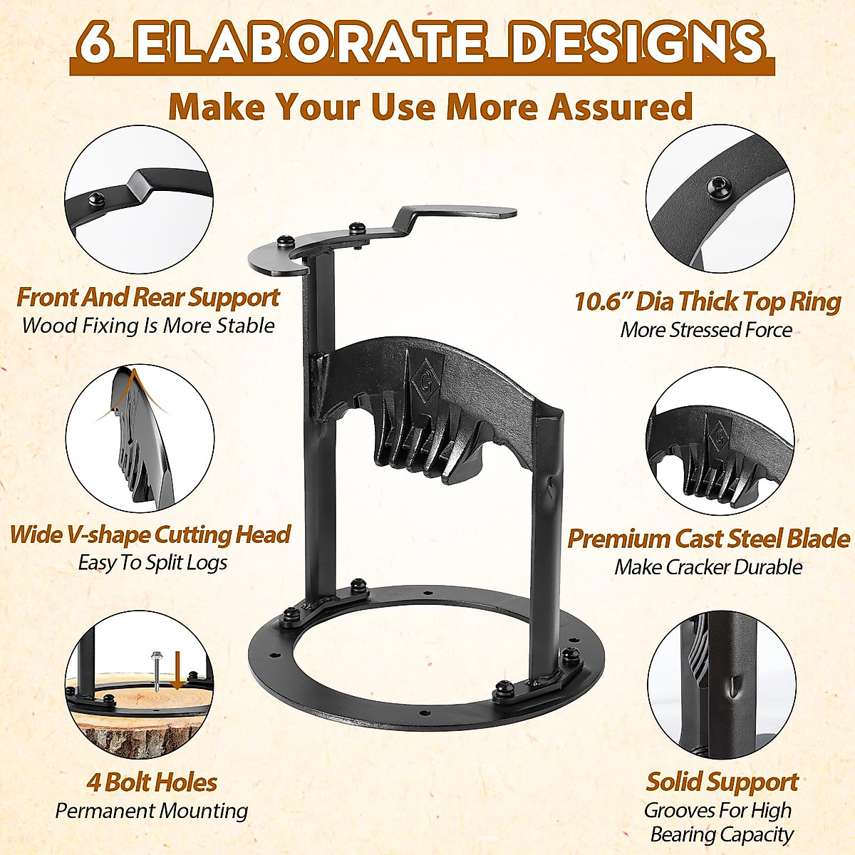 GREENER XXL Firewood Log Splitter with Open Top - Solid Cast Steel Kindling Wood Splitter with Wedge, Heavy Duty Manual Log Splitter for Firewood, Wood Splitting Cutter Kindling Cracker Tool, Portable