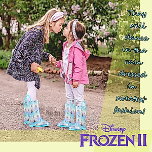 Disney Frozen 2 Girls Anna, Elsa and Olaf Pink PVC Waterproof Licensed Rain Boots Easy-On Handles - Size 8 Toddler