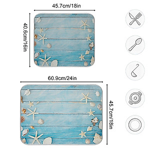 OTVEE Seashells Starfish Dish Drying Mat for Kitchen Counter Super Absorbent Dish Mat Drying Kitchen Mat 16X18 inch Dish Drying Matt for Kitchen Dish Drying Mat