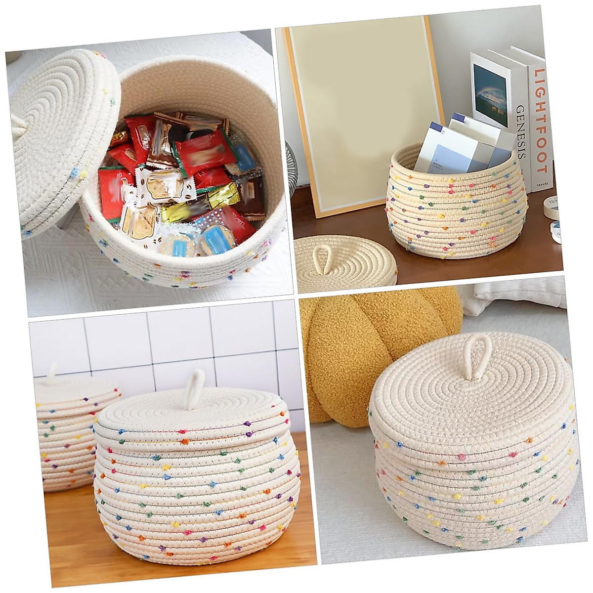 CHILDWEET Rope Storage Basket Round Storage Basket Small Baskets for Shelves Laundry Basket Woven Round Rattan Boxes Woven Storage Bin Rattan Storage Baskets Home Supplies Bedroom Organizer