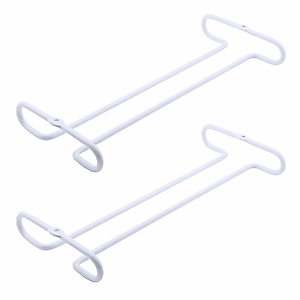Quluxe Wine Glass Rack, Under Cabinet Stemware Wine Glass Holder Glasses Storage Hanger Metal Organizer for Bar Kitchen- White (Pack of 2)