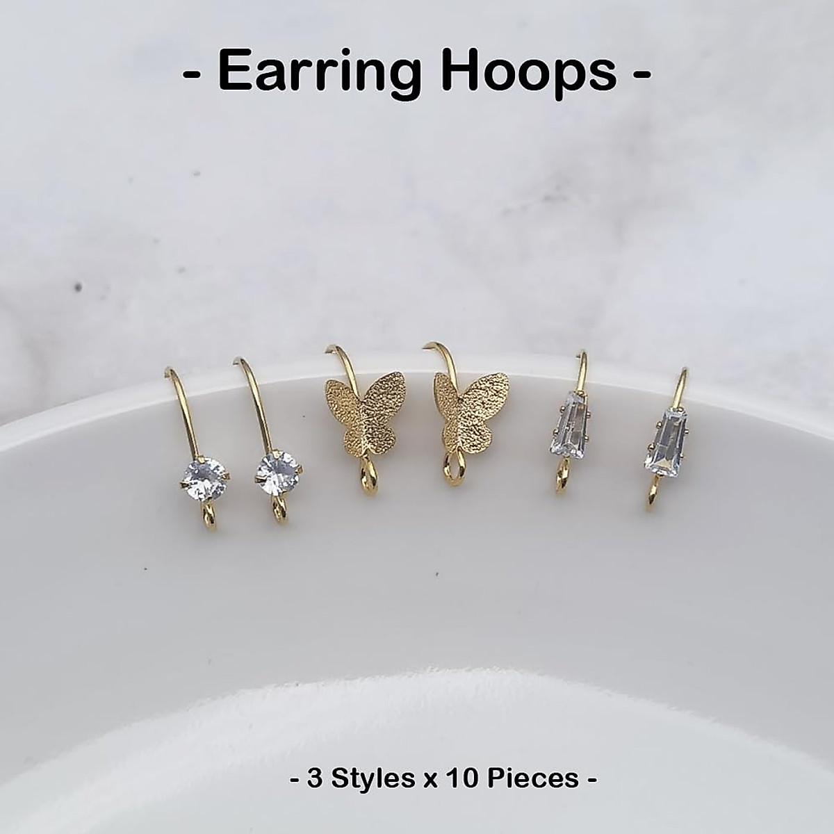 INSPIRELLE 30 PCS / 15 Pairs Earring Hooks with Crystal Gold Plated Long-Lasting Earring Findings with Clear Backs for Jewelry Making
