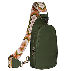 JXWENBYX Sling Bag for Women PU Leather Sling Bag Small Crossbody Sling Backpack Fashion Chest Bag for Traveling Hiking (Green)