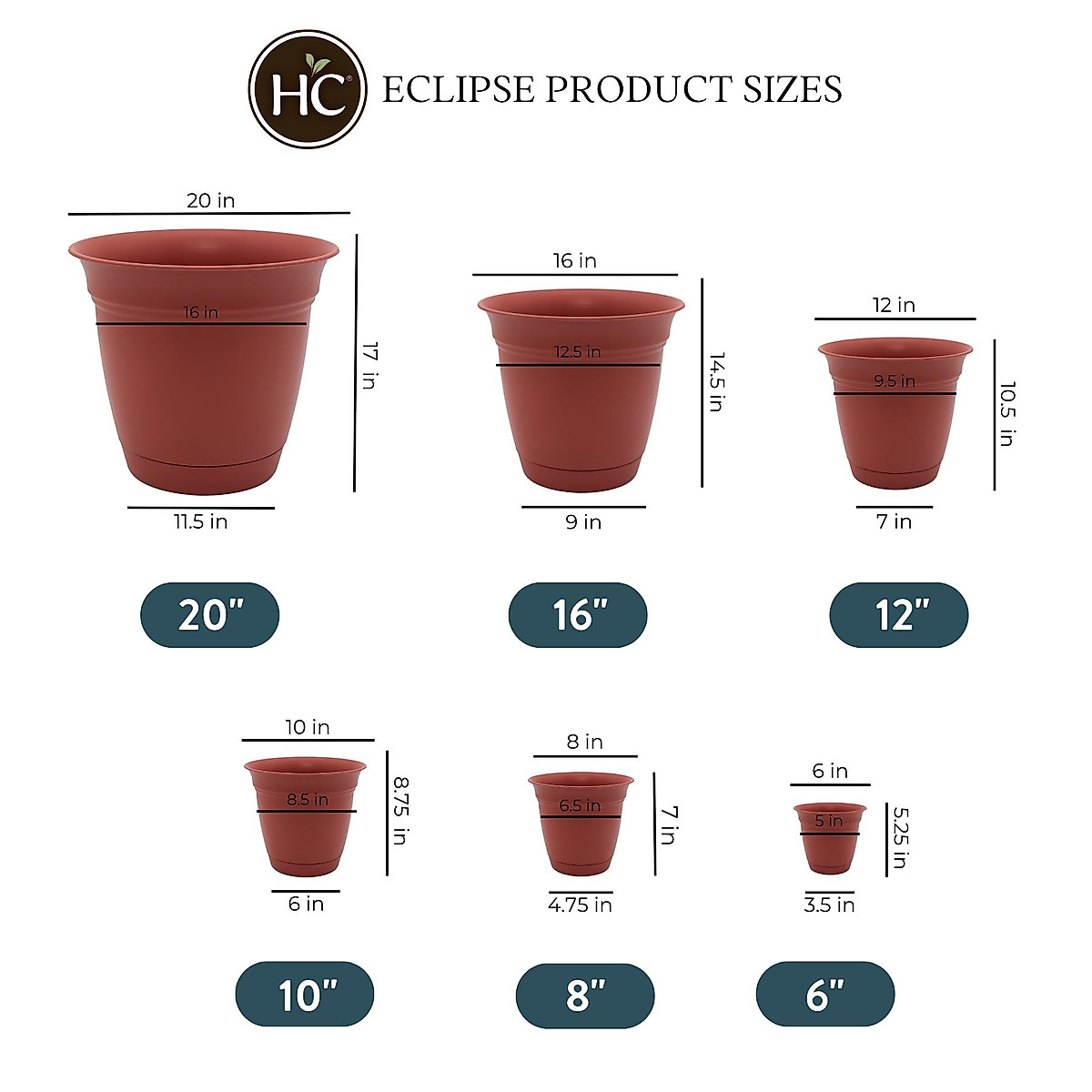 The HC Companies 10 Inch Eclipse Round Planter with Saucer - Indoor Outdoor Plant Pot for Flowers, Vegetables, and Herbs, Clay