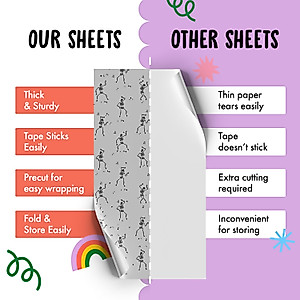 CENTRAL 23 Gray Wrapping Paper - Dancing Skeletons - Halloween Wrapping Paper - Spooky - Goth - Comes With Fun Stickers - Recyclable