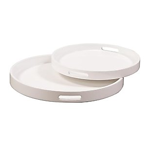Howard Elliott 83027 Lacquer Round Wood Tray Set, White