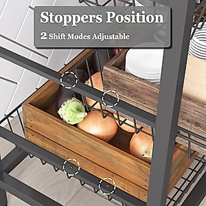 NAIYUFA Kitchen Bakers Rack with Baskets and Door,Industrial Microwave Oven Stand,Kitchen Utility Storage Shelf,Free Standing Kitchen Utility Cart Storage Shelf Organizer with Hooks