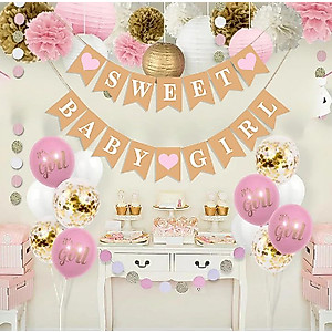 Sweet Baby Girl Banner Baby Girl Shower Banner Baby Girl Shower Sign Baby Shower Banner for Girl for Baby Girl Shower Decor Rustic Baby Shower Decorations Girl Pink Baby Shower Decorations