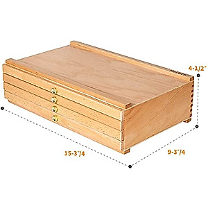 MEEDEN 4-Drawer Artist Supply Storage Box - Portable Foldable Multi-Function Beech Wood Artist Pencil & Brush Storage Box with Drawer & Compartments for Pastels, Pencils, Pens, Brushes, Stamp