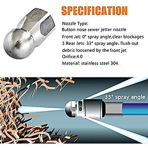 EDOU DIRECT 100 FT Cleaning Kit for Pressure Washer | 4,000 PSI Max Working Pressure | Includes: Durable Sewer Jetting Hose (3 layers) & 3 Sewer Jetter Nozzles