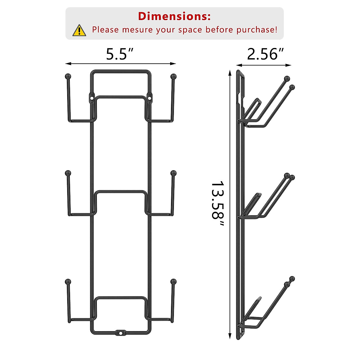 VZINO 2 Pack Pot Lid Organizer Rack for Cabinet Door/Wall, No Drilling Adhesive Wall/Door Mounted Pot and Pan Lid Holder, Metal with Powder Coating, Black
