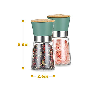 VUCCHINI Salt and Pepper Grinder Set Bamboo Lid- Adjustable Coarse Salt and Pepper Mills - Refillable Ceramic Burr Kitchen Gift Manual Salt Pepper Shakers Green