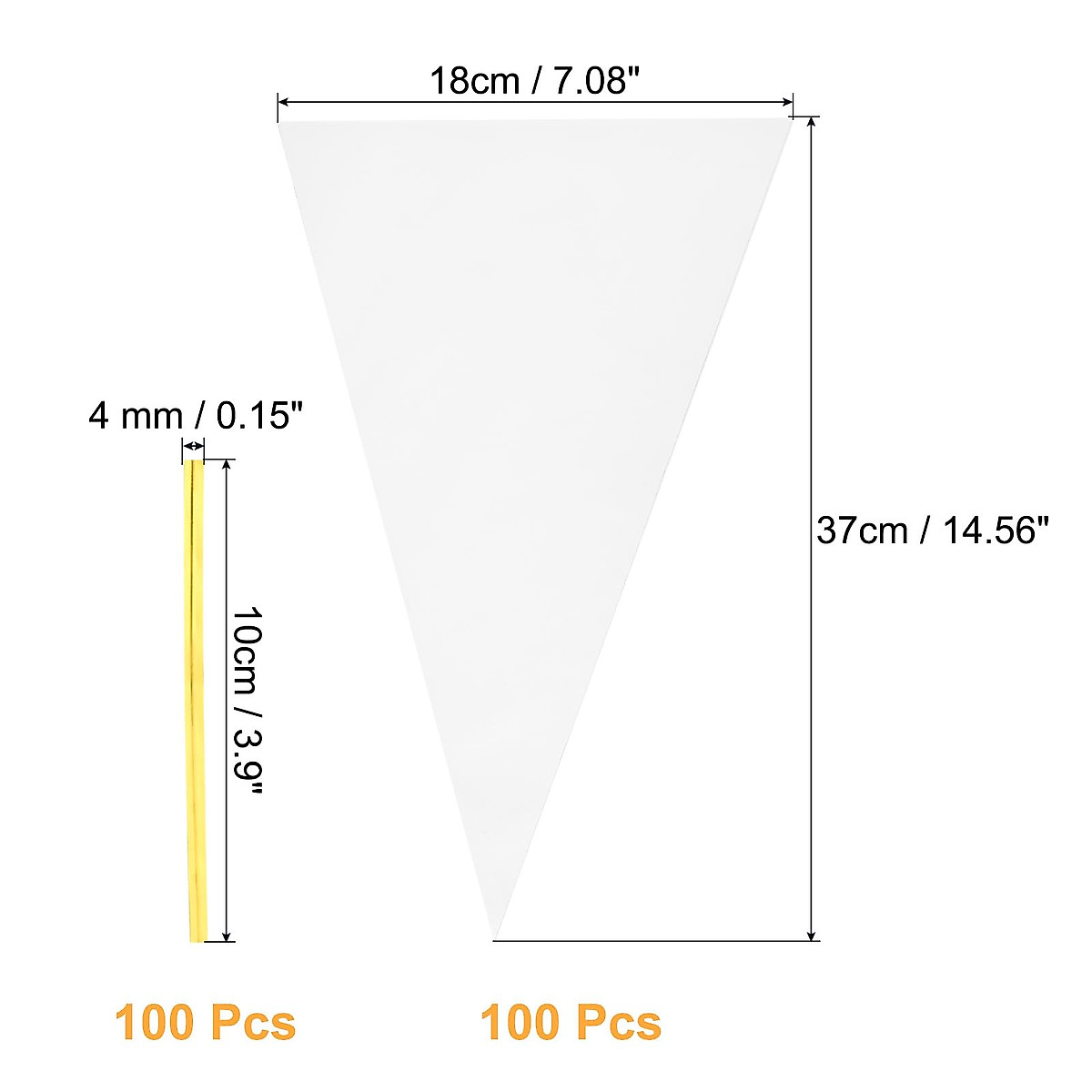 uxcell 100 Pcs Cone Cello Bags, Clear Flat Plastic Cello Treat Bags with Gold Twist Ties Candy Bags Cookie Bags for Christmas Snacks Candy Cookies Sweet
