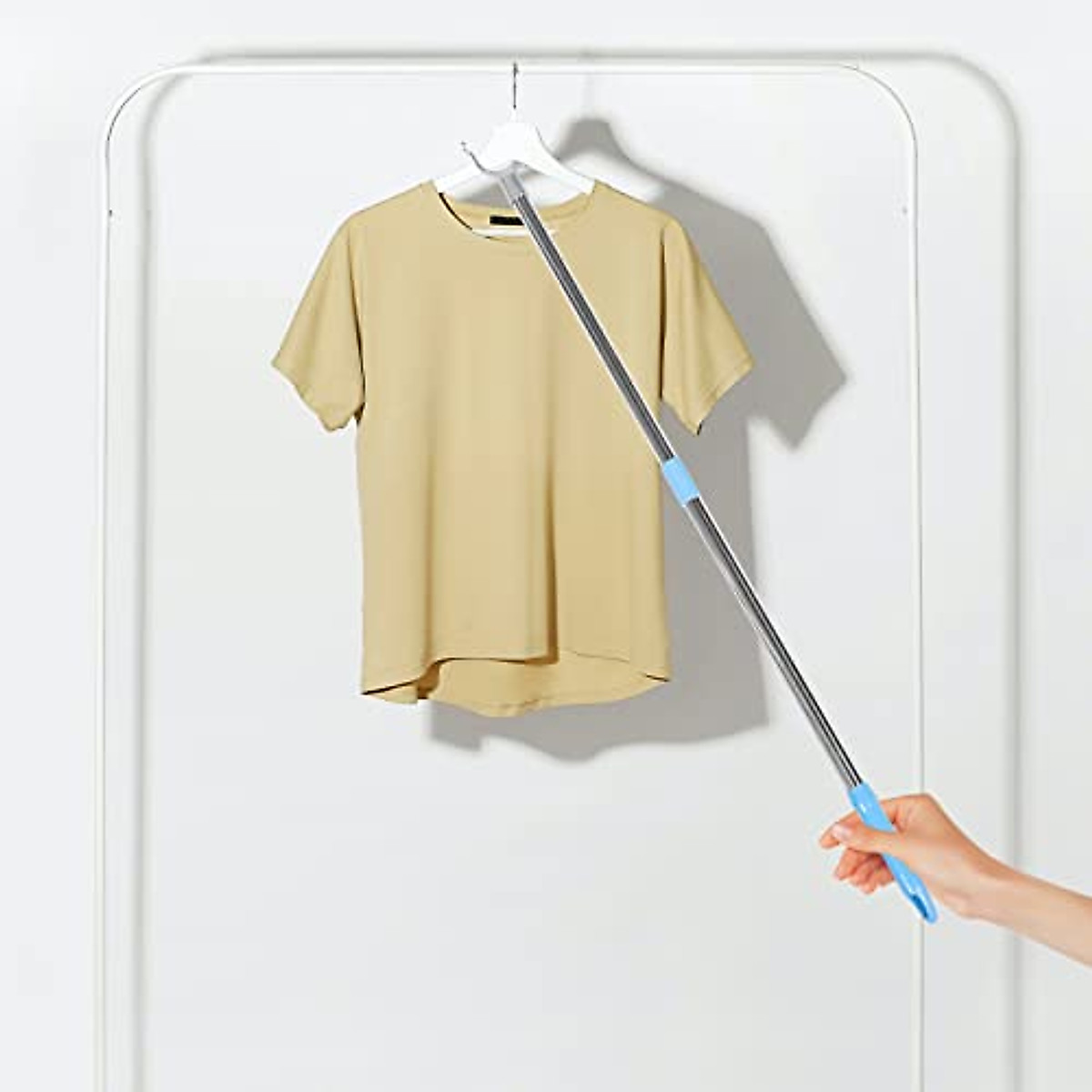 Reach Pole Hook Retractable Clothesline Prop Telescopic Handle Clothing Hook Pole Adjustable Clothesline Rod Hanger Garment Pole with Hook for Closet Shelf Ceiling