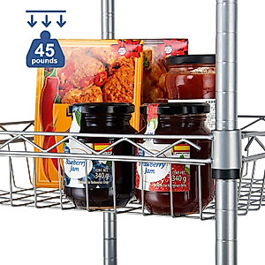 Doredo 6 Tier Wire Shelving Unit with Baskets Shelving, Height Adjustable Wire Shelves, Metal Storage Rack for Kitchen, Bathroom, Laundry (13.5" D x 13.5" W x 63" H, Silver)