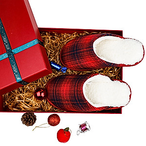 riemot Men's Women's Furry Warm Slippers, Memory Foam Slippers Comfortable Closed Toe House Slippers Shoes Anti slip Sandals Lightweight Winter Indooor Slippers Black Red EU 44-45